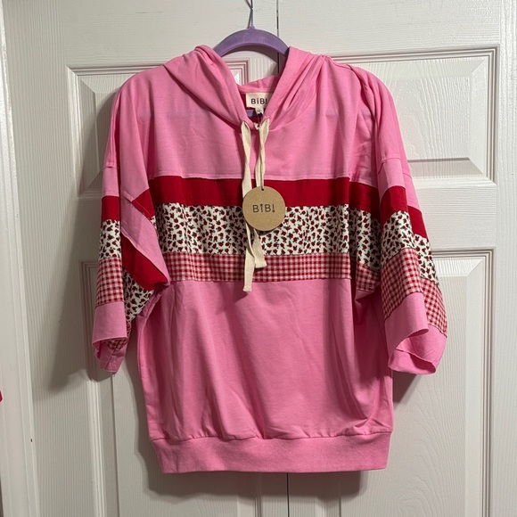 BiBi | Tops | Bibi Pink And Red Hoodie With Patterned Stripes | Poshmark